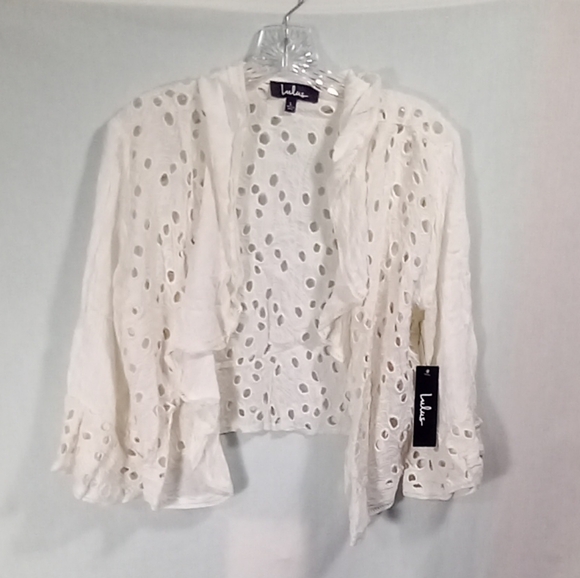 Lulus | Sweaters | Lulus White Eyelet Ruffled Detail Long Sleeve Open ...